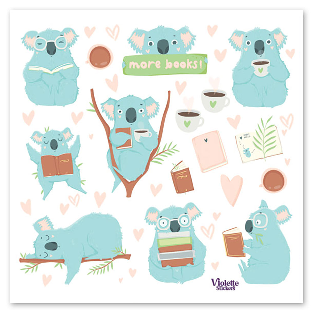 Reading Blue Koalas Stickers – Sticker Planet