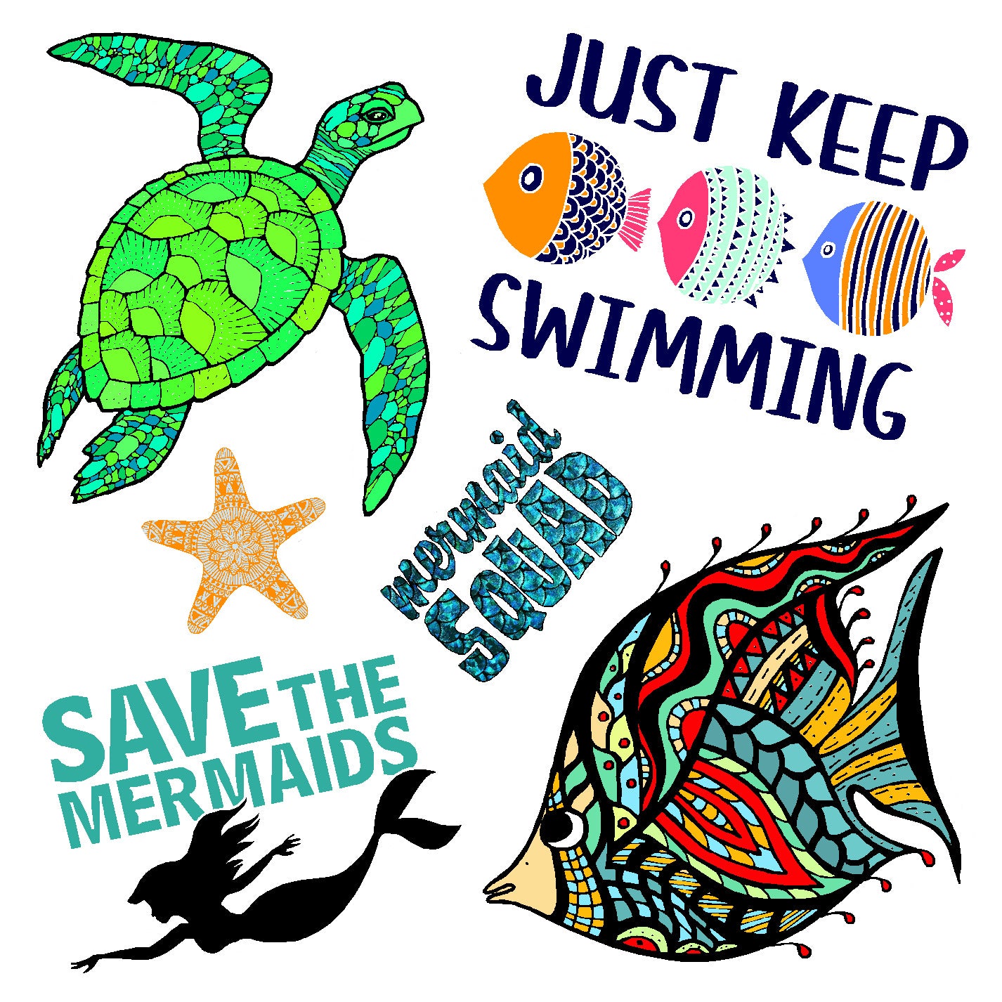Keep Swimming Vinyl Sticker Decal Set Sticker Planet