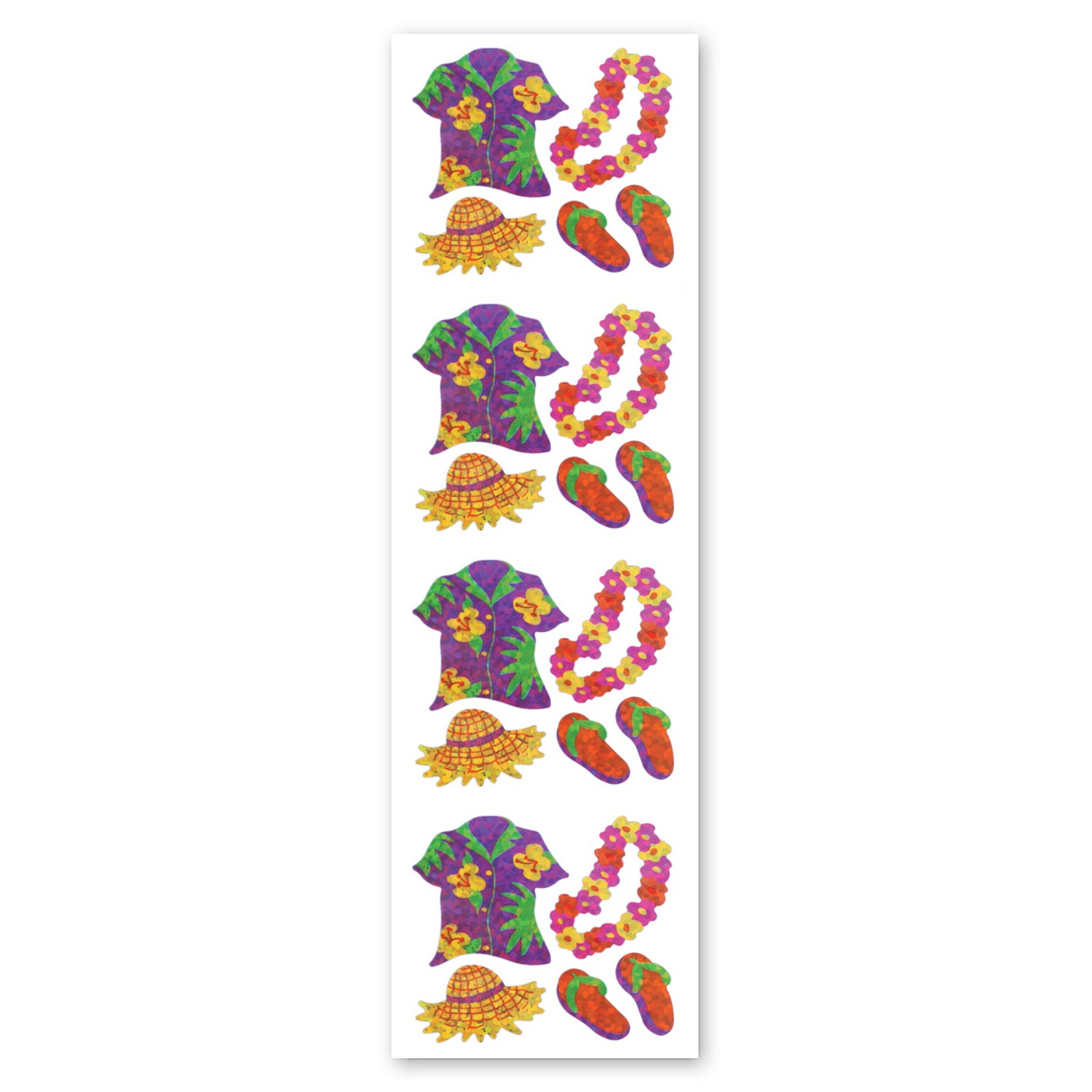 Hawaiian Shirt & Lei Sparkly Prismatic Stickers - Packaged – Sticker Planet